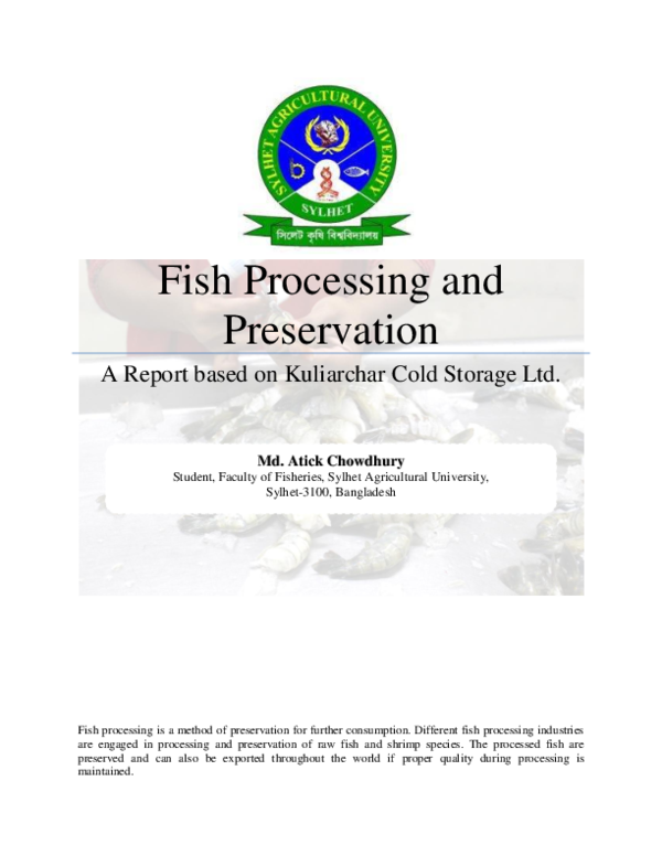 (PDF) Fish Processing and Preservation: A Report based on Kuliarchar ...