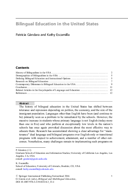 (PDF) Bilingual Education in the United States