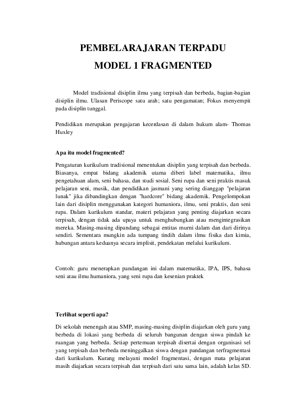 (PDF) PEMBELARAJARAN TERPADU MODEL FRAGMENTED