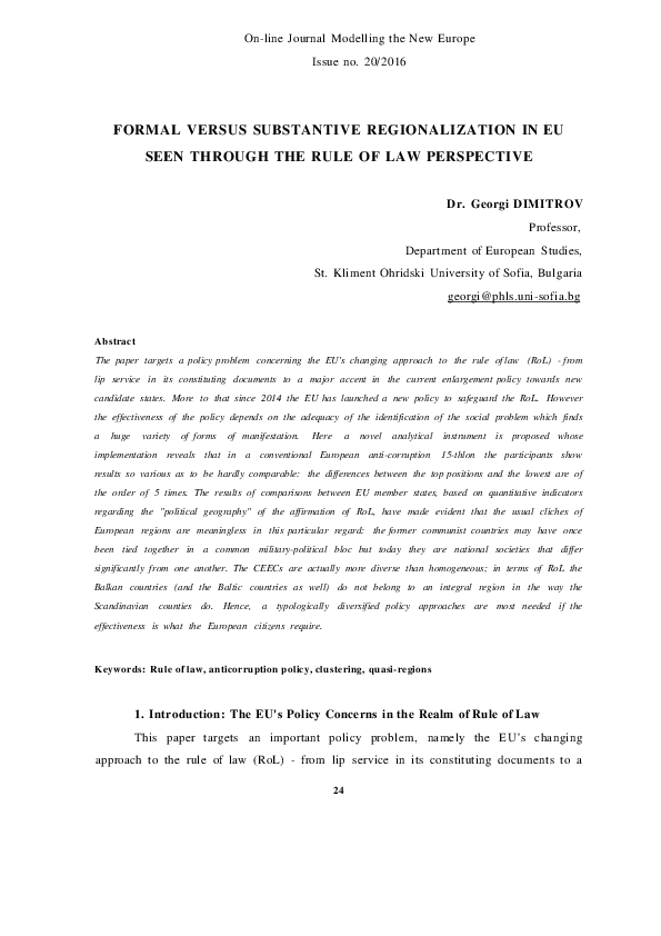 (PDF) FORMAL VERSUS SUBSTANTIVE REGIONALIZATION IN EU SEEN THROUGH THE ...