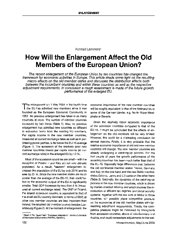 (PDF) How will the enlargement affect the old members of the European ...