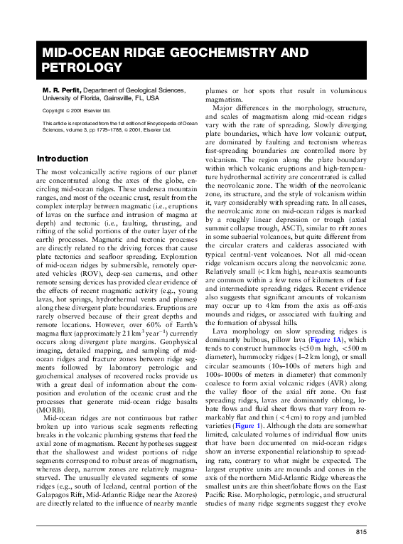 (PDF) MID-OCEAN RIDGE GEOCHEMISTRY AND PETROLOGY
