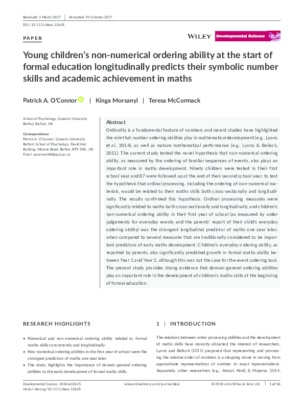 (PDF) Young children's non-numerical ordering ability at the start of formal education ...