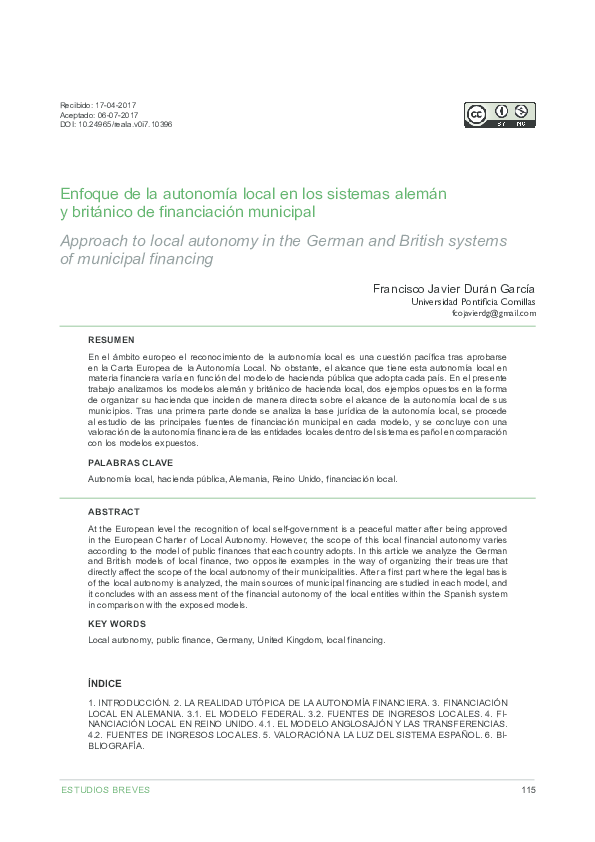 (PDF) Enfoque de la autonomía local en los sistemas alemán y británico ...