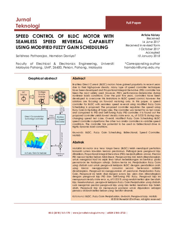 (PDF) SPEED CONTROL OF BLDC MOTOR WITH SEAMLESS SPEED REVERSAL CAPABILITY USING MODIFIED FUZZY ...