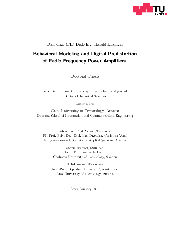 (PDF) Behavioral Modeling and Digital Predistortion of Radio Frequency Power Amplifiers