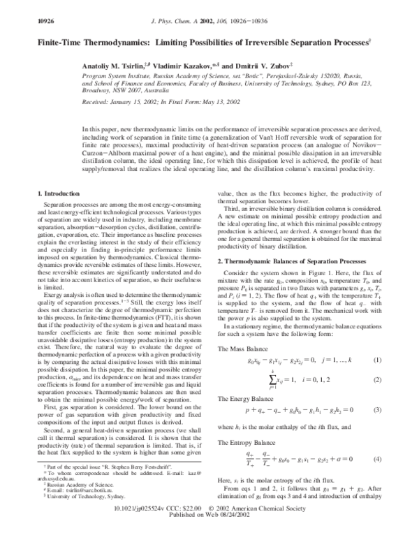 (PDF) Finite-Time Thermodynamics: Limiting Possibilities of ... (PDF) Finite-Time Thermodynamics: Limiting Possibilities of ...