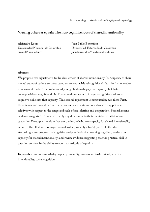 (PDF) Viewing others as equals: The non-cognitive roots of shared ...