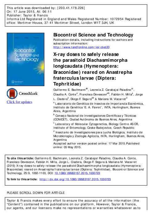 (PDF) Biocontrol Science and Technology X-ray doses to safely release the parasitoid ...