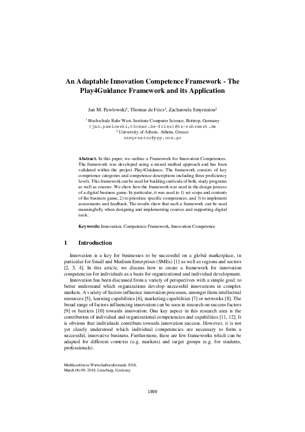 (PDF) An Adaptable Innovation Competence Framework -The Play4Guidance ...