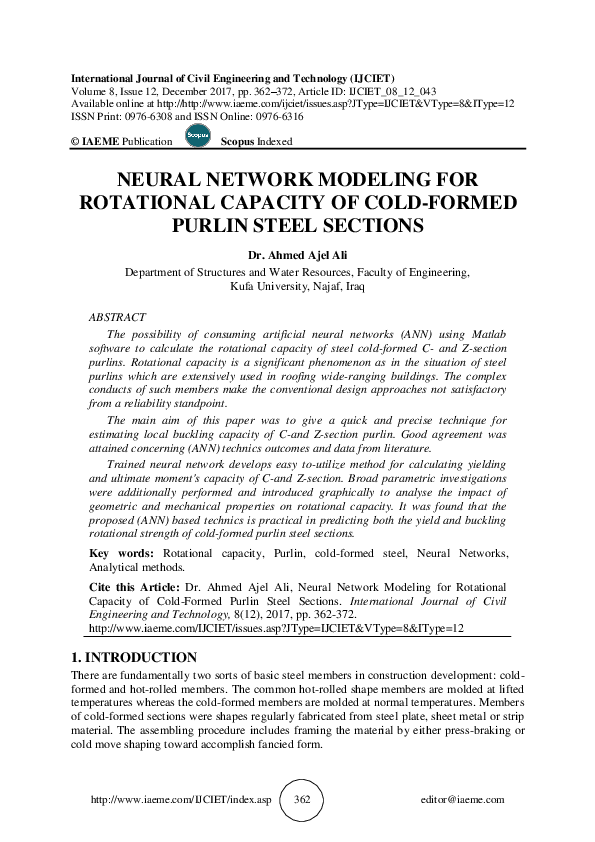 (PDF) NEURAL NETWORK MODELING FOR ROTATIONAL CAPACITY OF COLD-FORMED ...