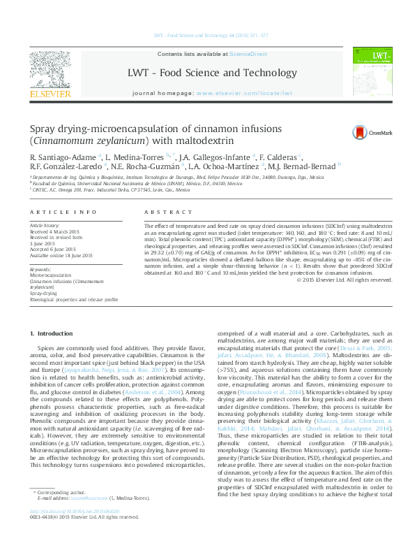 (PDF) Spray drying-microencapsulation of cinnamon infusions (Cinnamomum ...