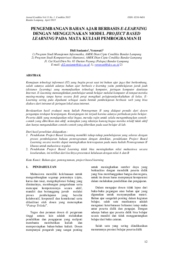 (PDF) PENGEMBANGAN BAHAN AJAR BERBASIS E-LEARNING DENGAN MENGGUNAKAN MODEL PROJECT BASED ...