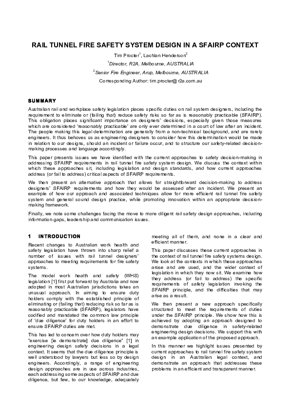 (PDF) RAIL TUNNEL FIRE SAFETY SYSTEM DESIGN IN A SFAIRP CONTEXT