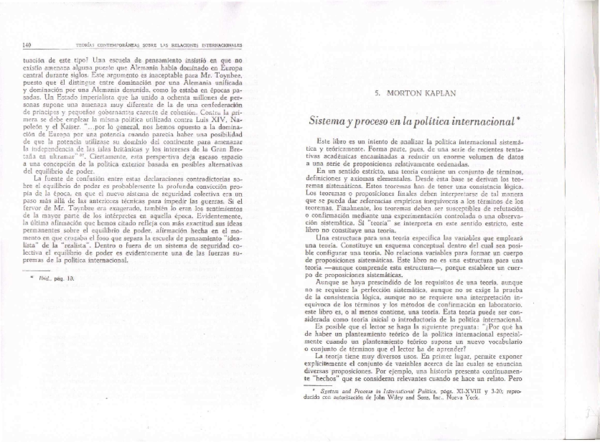 (PDF) Morton Kaplan Sistema Y Proceso en La Politica Internacional