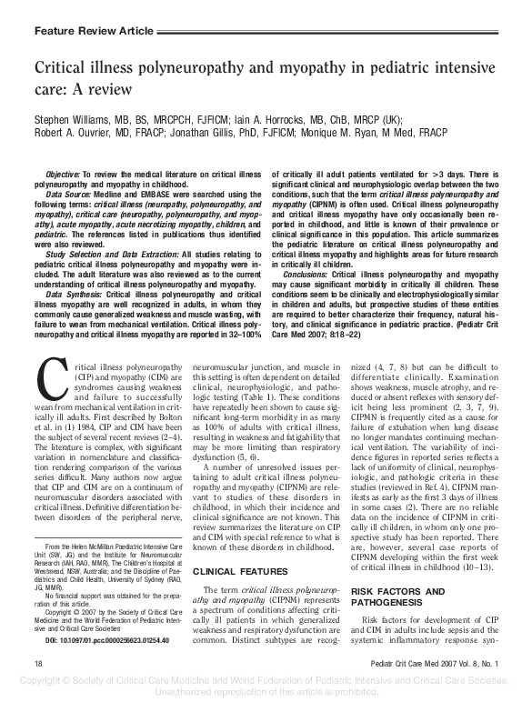(PDF) Critical illness polyneuropathy and myopathy in pediatric ...