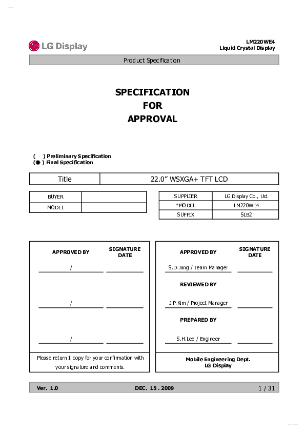 (PDF) Product Specification SPECIFICATION FOR APPROVAL ( ) Preliminary ...