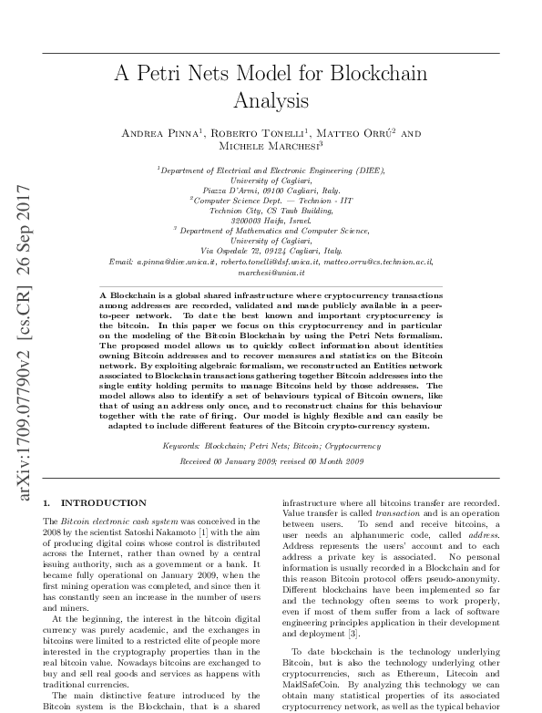 (PDF) A Petri Nets Model for Blockchain Analysis