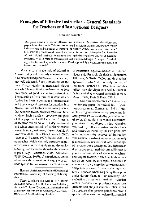 (PDF) Principles of Effective Instruction -General Standards for ...