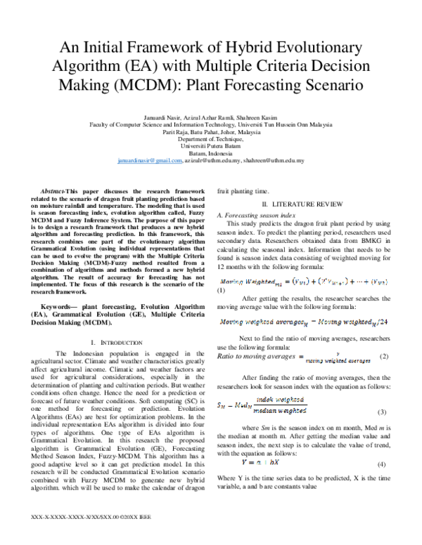 Pdf An Initial Framework Of Hybrid Evolutionary Algorithm Ea With