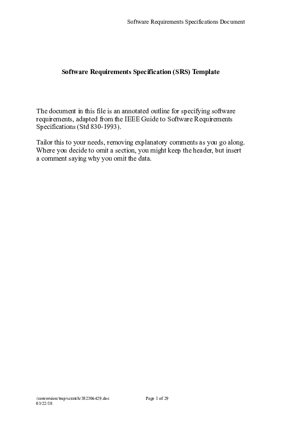 (DOC) Software Requirements Specification (SRS) Template