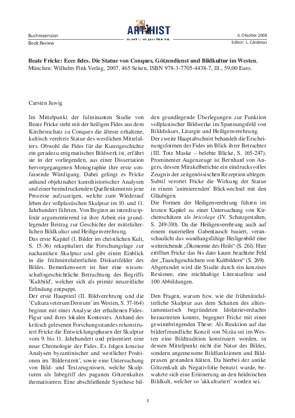 (PDF) Rez. Beate Fricke, Ecce fides. Die Statue von Conques ...