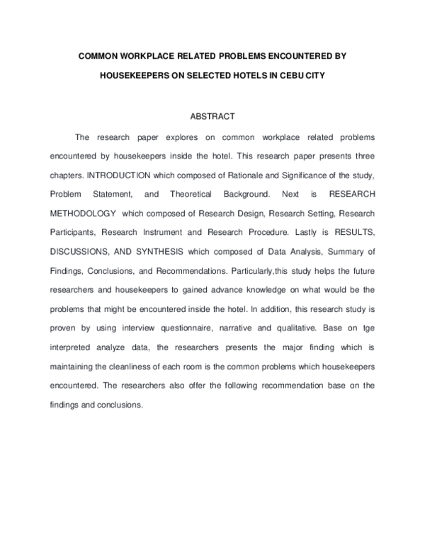 (DOC) COMMON WORKPLACE RELATED PROBLEMS ENCOUNTERED BY HOUSEKEEPERS ON ...