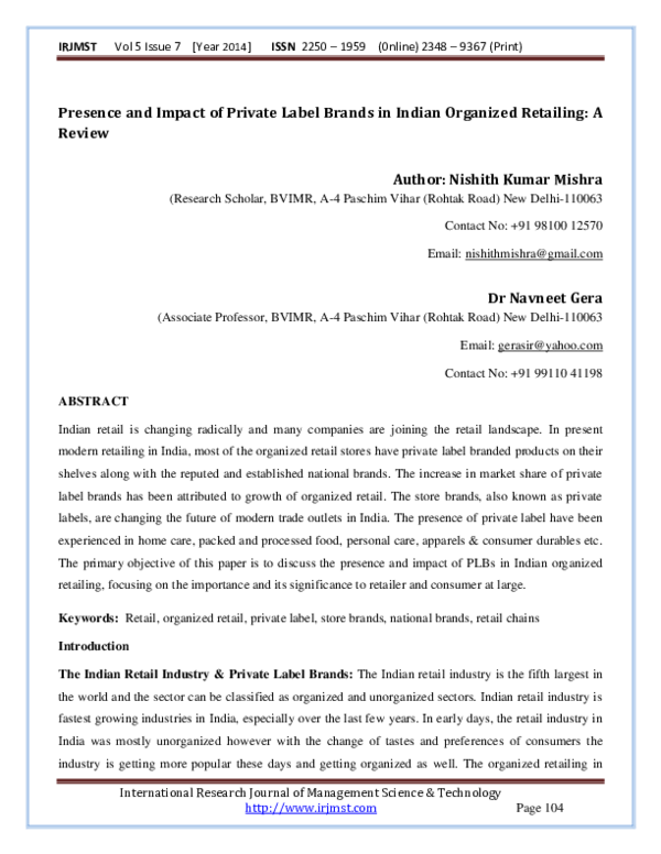 (PDF) Presence and Impact of Private Label Brands in Indian Organized ...