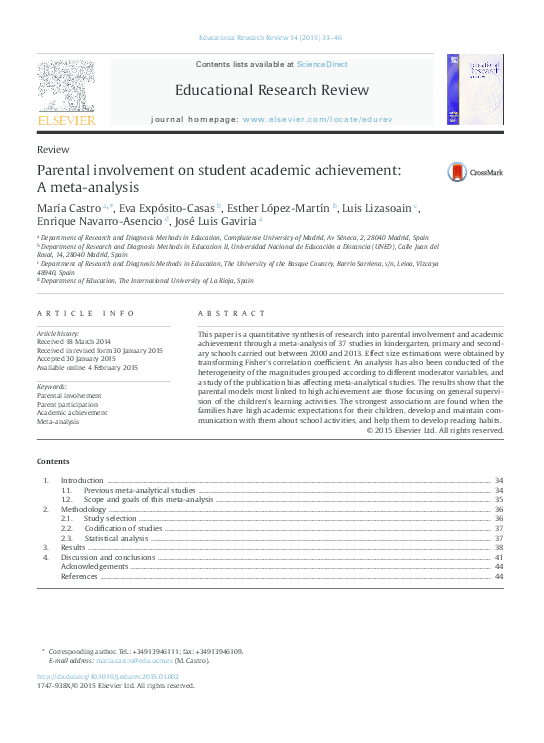 (PDF) Parental involvement on student academic achievement: A meta-analysis
