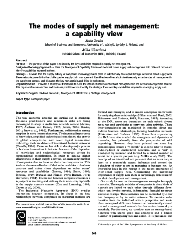 (PDF) The modes of supply net management: a capability view