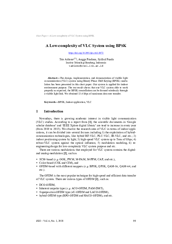 Pdf A Low Complexity Of Vlc System Using Bpsk