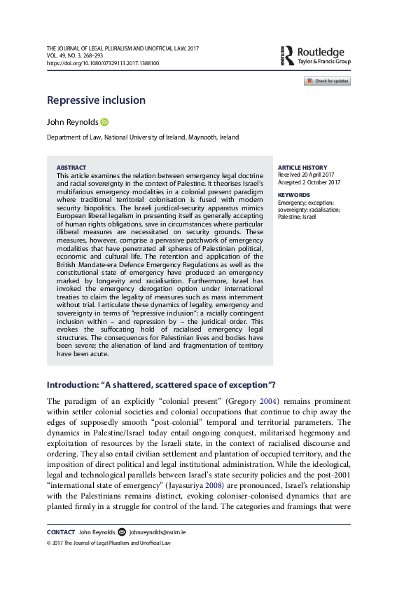 (PDF) Repressive Inclusion | John Reynolds - Academia.edu