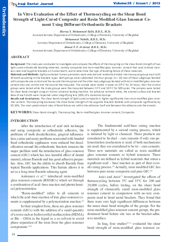 (PDF) In Vitro Evaluation of the Effect of Thermocycling on the Shear ...