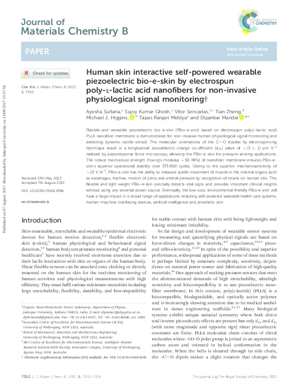 (PDF) Human skin interactive self-powered wearable piezoelectric bio-e-skin by electrospun poly ...