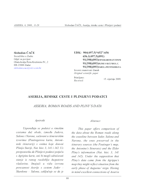 (PDF) Aserija, rimske ceste i Plinijevi podatci (Asseria, roman roads ...