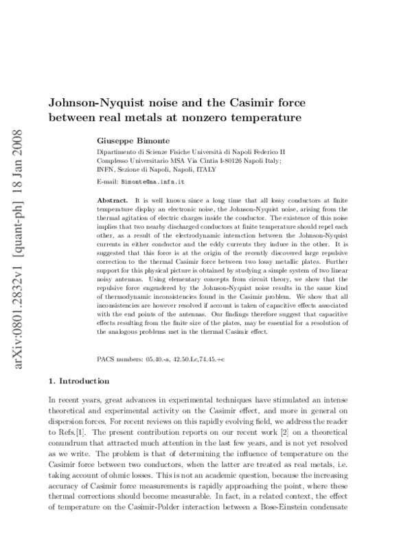 (PDF) Johnson–Nyquist noise and the Casimir force between real metals ...