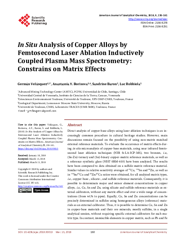 (PDF) In Situ Analysis of Copper Alloys by Femtosecond Laser Ablation ...