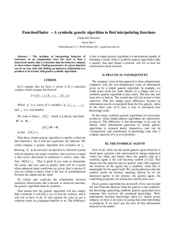 (PDF) Function Finder − A symbolic genetic algorithm to find ...