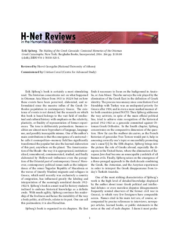 (PDF) Book-Review: Erik Sjöberg, The Making of the Greek Genocide ...