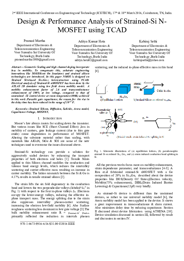 (PDF) Design & Performance Analysis of Strained-Si N- MOSFET using TCAD