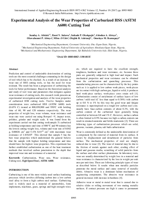 (PDF) Experimental Analysis of the Wear Properties of Carburized HSS ...