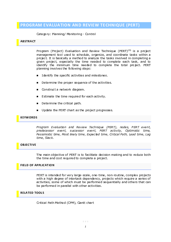 (PDF) PROGRAM EVALUATION AND REVIEW TECHNIQUE (PERT)