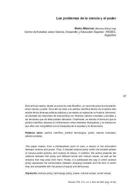 (PDF) Los problemas de la ciencia y el poder