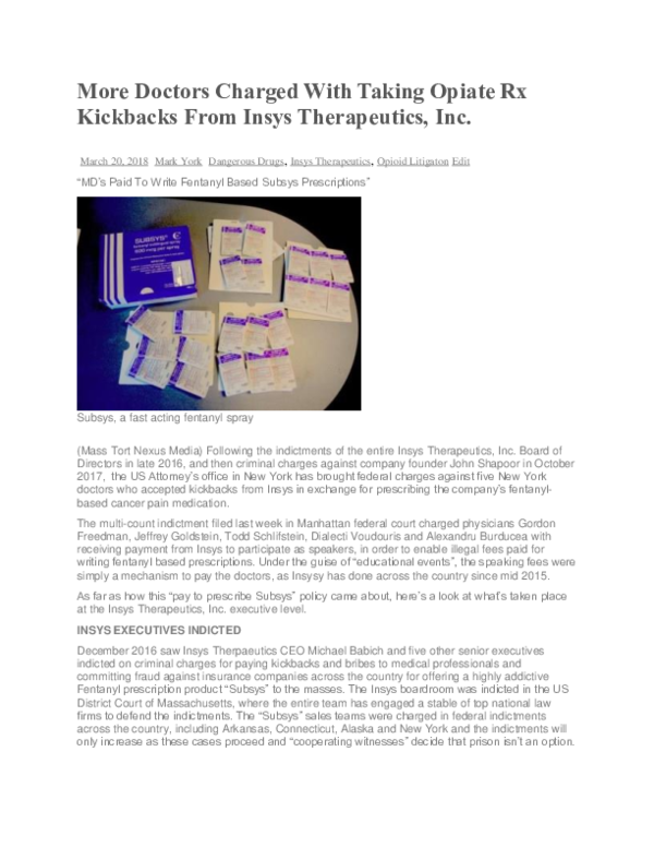 (DOC) More Doctors Charged With Taking Opiate Rx Kickbacks From Insys ...