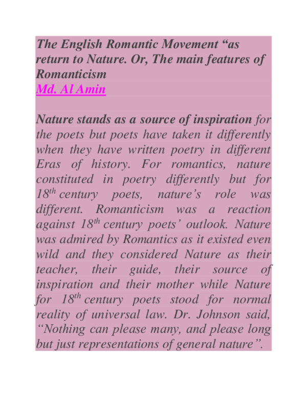 (DOC) The English Romantic Movement