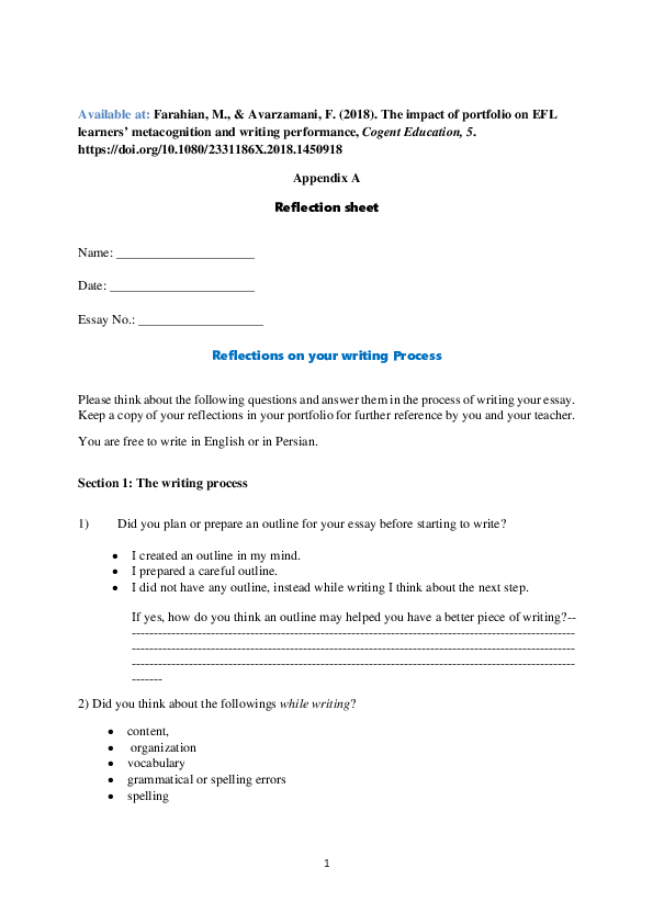 (PDF) Reflection on EFL writing Process
