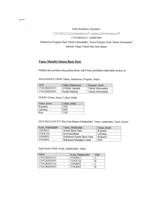 (PDF) Tugas Mandiri Sistem Basis Data