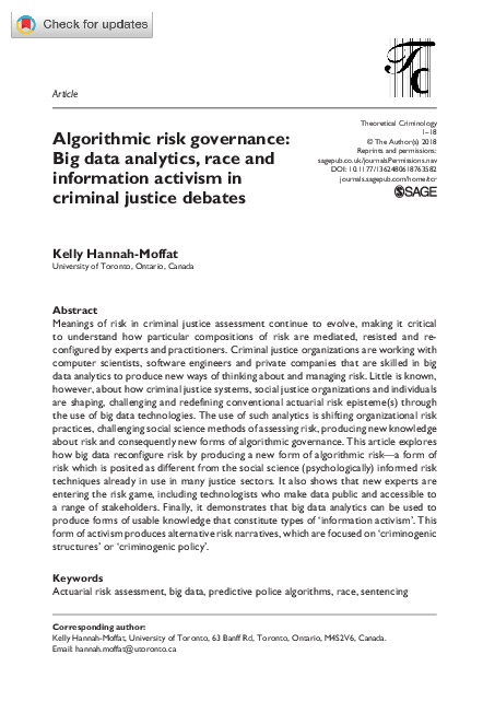 (PDF) Algorithmic risk governance: Big data analytics, race and ...