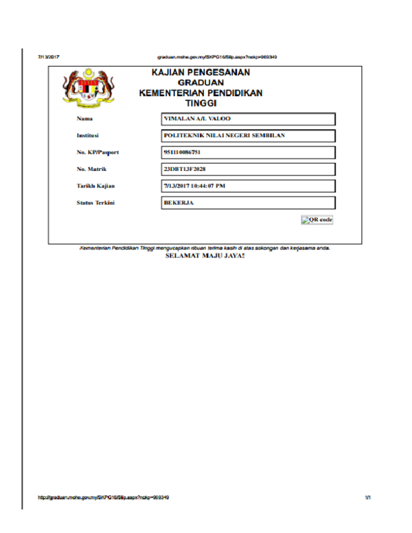 (DOC) Borang Kajian Pengesanan Graduan