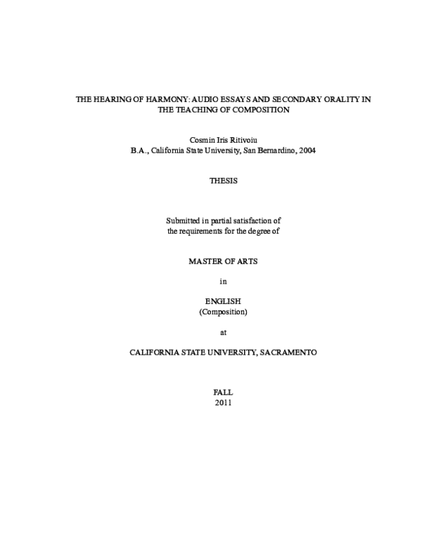 (PDF) THE HEARING OF HARMONY: AUDIO ESSAYS AND SECONDARY ORALITY IN THE ...